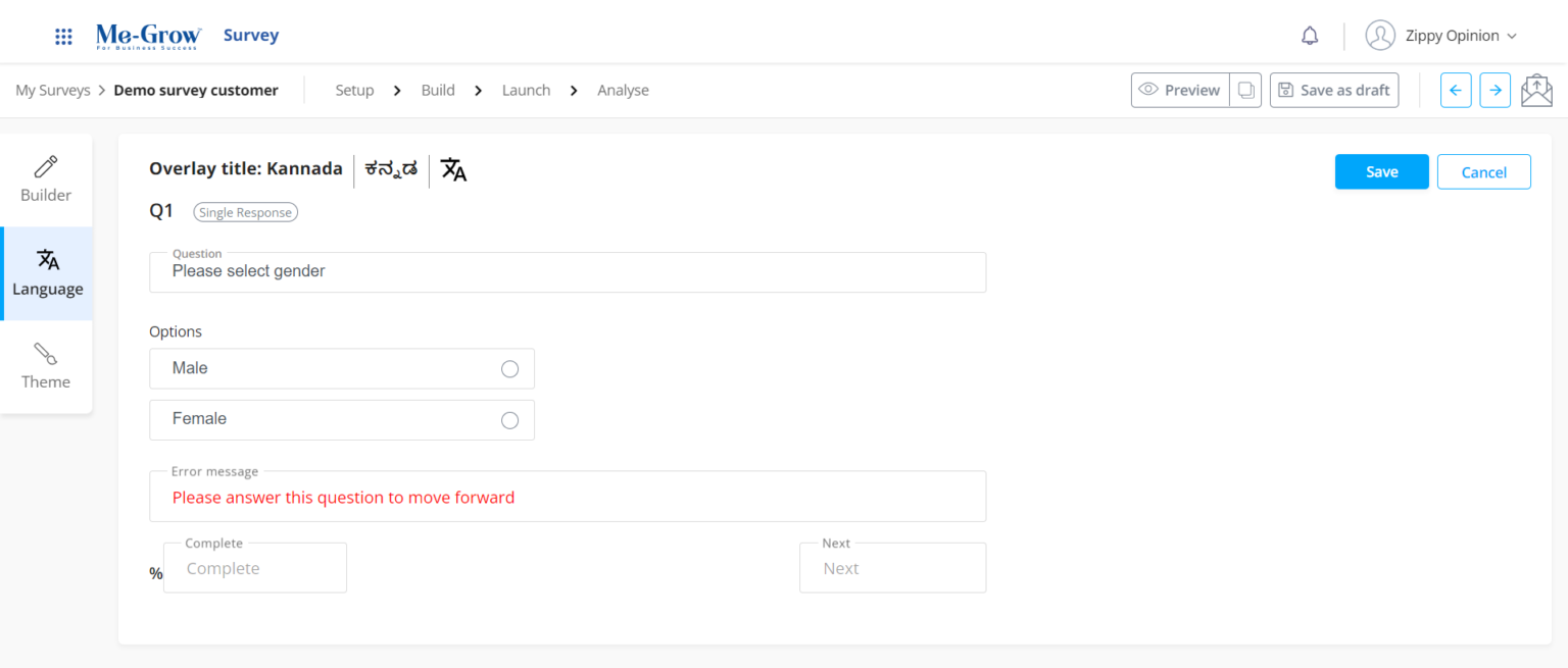 How to add language overlay for a survey? - Me-Grow